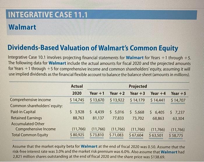 Dividends-Based Valuation of Walmart's Common Equity | Chegg.com