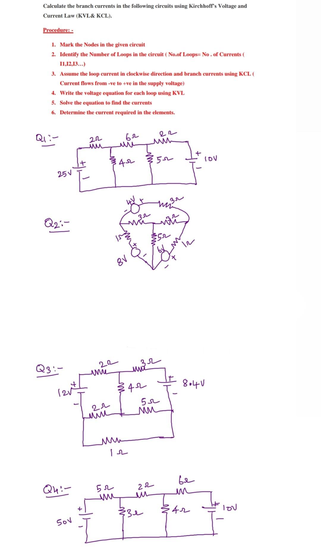 Solved Calculate the branch currents in the following | Chegg.com