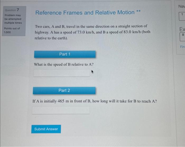 Solved Reference Frames and Relative Motion ** Two cars, A | Chegg.com