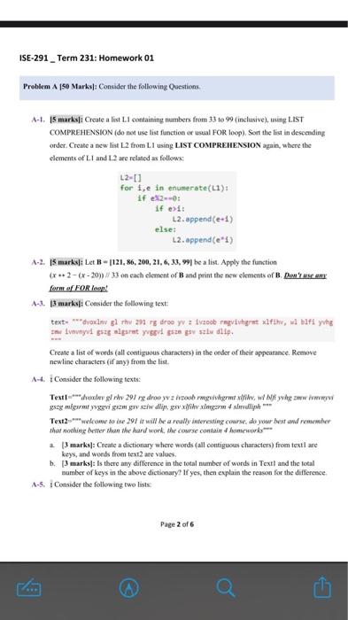 Solved A-1. [5 marks]; Create a list LI containing numbers | Chegg.com
