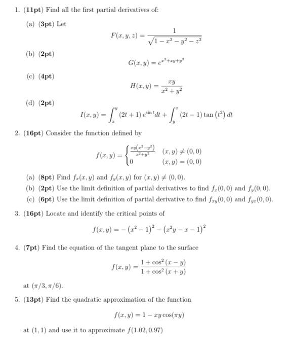 Solved 1. (11pt) Find all the first partial derivatives of: | Chegg.com