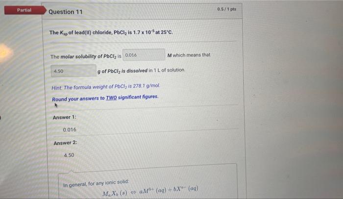 Solved The Ksp of lead(II) chloride, PbCl2 is 1.7×10−5 at | Chegg.com