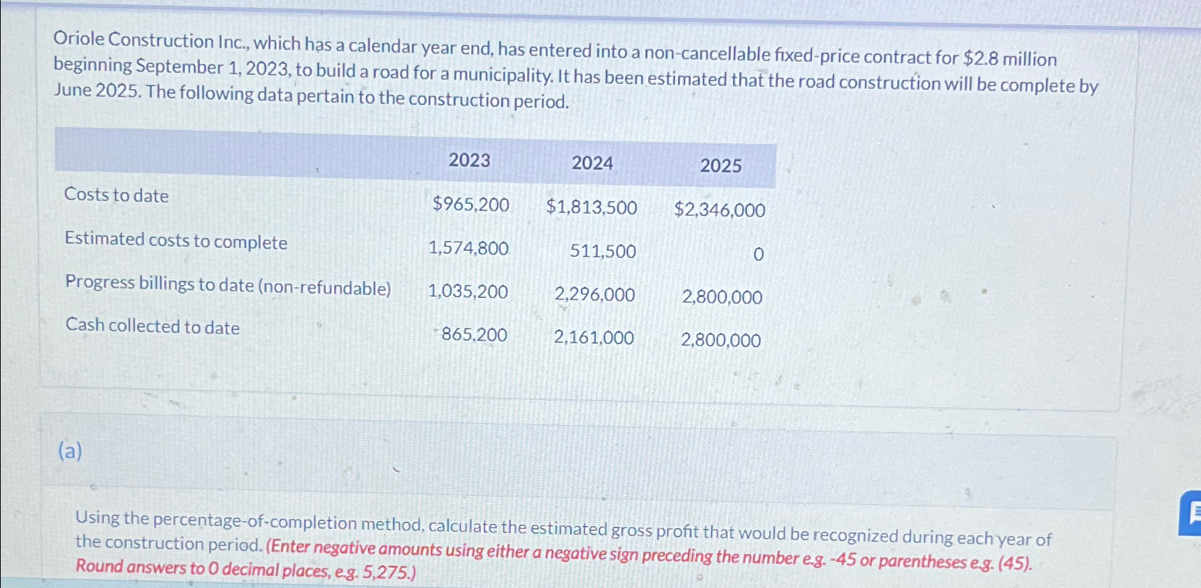 Solved Oriole Construction Inc., which has a calendar year | Chegg.com