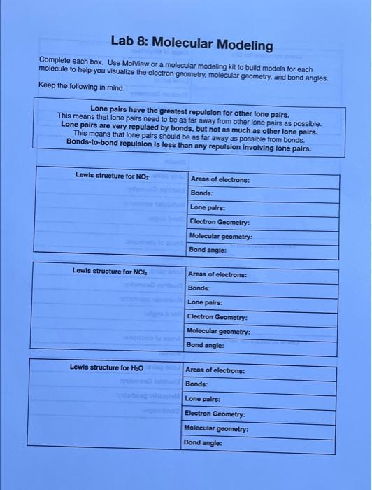 Solved Lab 8: Molecular Modeling Complete each box. Use | Chegg.com