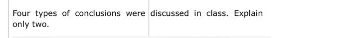 Solved Four types of conclusions were discussed in class. | Chegg.com