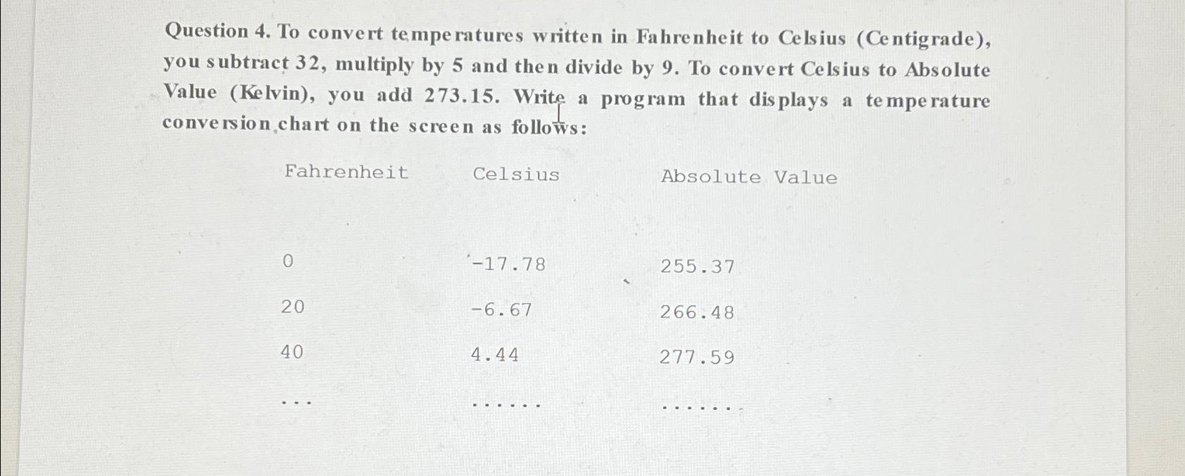 Solved Question 4. ﻿To convert temperatures written in | Chegg.com
