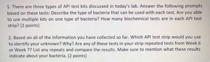 1. There are three types of API test kits discussed | Chegg.com
