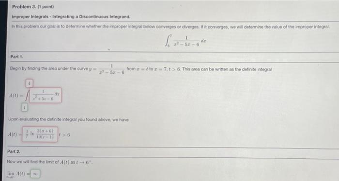 Solved Problem 3. (1 point) improper Integrals - Integrating | Chegg.com