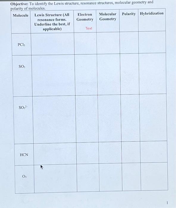 Solved Objective: To identify the Lewis structure, resonance | Chegg.com