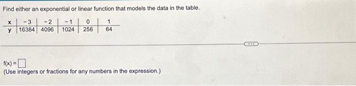 Solved Find either an exponential or linear function that | Chegg.com