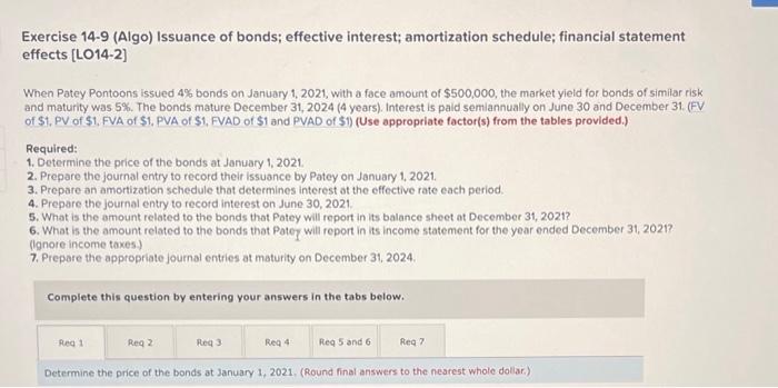 Solved Exercise 14-9 (Algo) Issuance of bonds; effective | Chegg.com