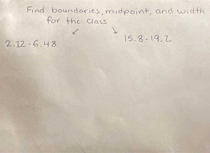 Solved Find boundaries, midpoint, and width for the class | Chegg.com