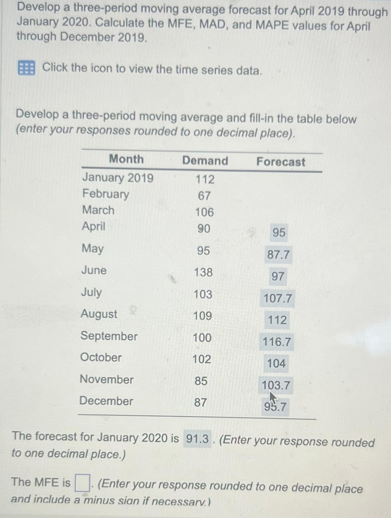 Solved Develop a three-period moving average forecast for | Chegg.com