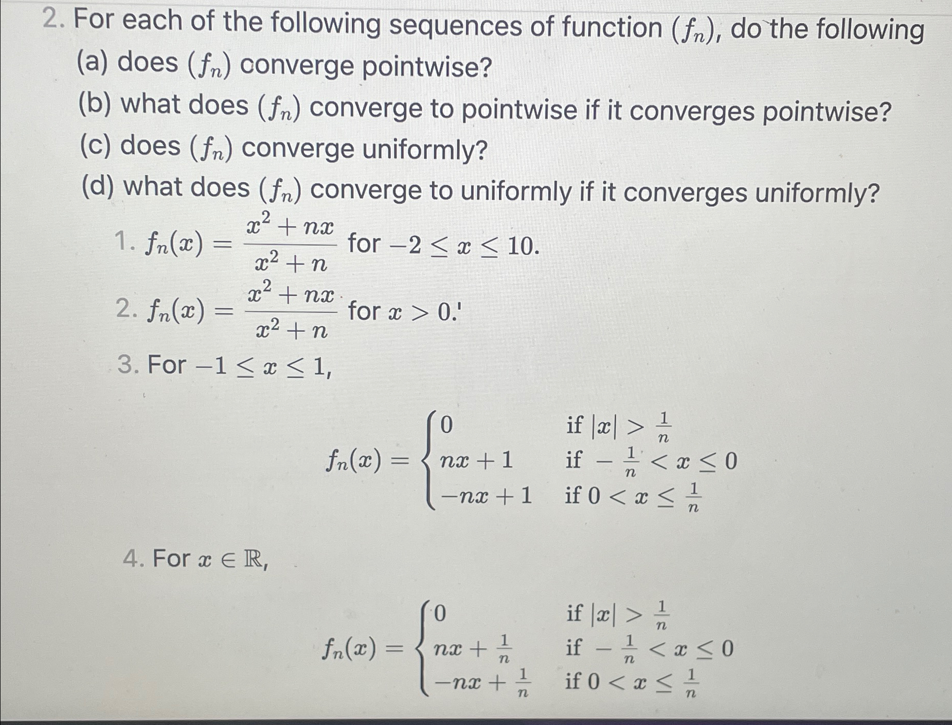 Solved For each of the following sequences of function (fn), | Chegg.com