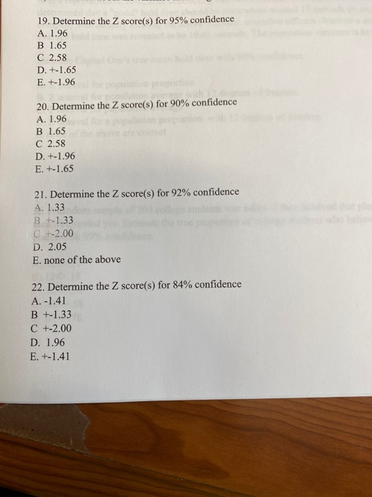 Solved 19. Determine the Z score(s) for 95% confidence A. | Chegg.com