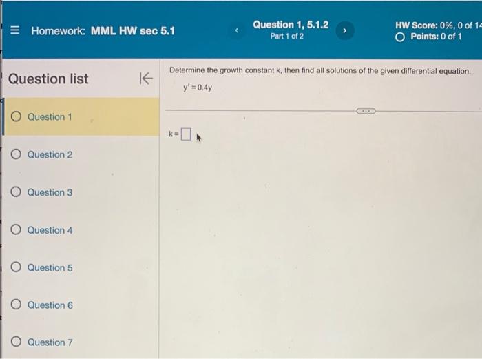 Solved estion list y′=0.4yK Determine the Question 1 k= | Chegg.com Solved estion list y′=0.4yK Determine the Question 1 k= | Chegg.com