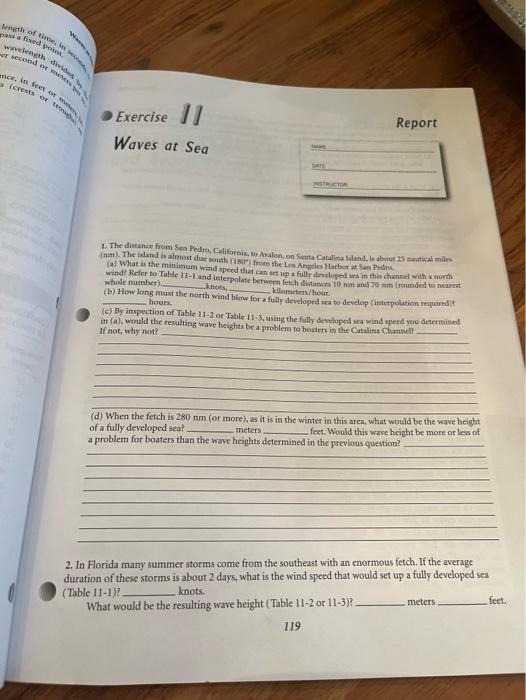 Exercise [J Report Waves at Sea 1. The distance from | Chegg.com