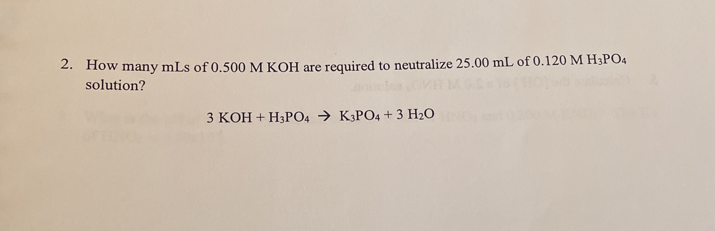 Solved How many mLs of 0.500 ﻿M KOH are required to | Chegg.com