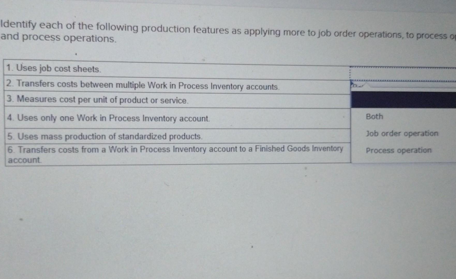 Solved dentify each of the following production features as | Chegg.com