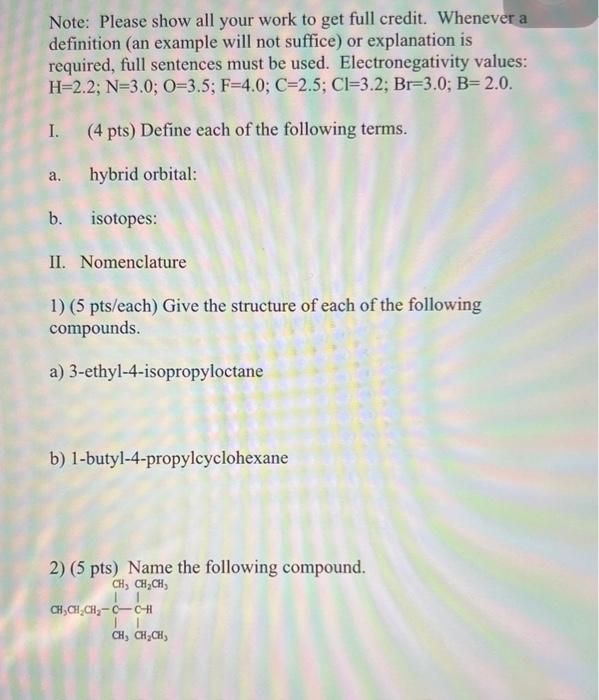 Solved Note: Please show all your work to get full credit. | Chegg.com