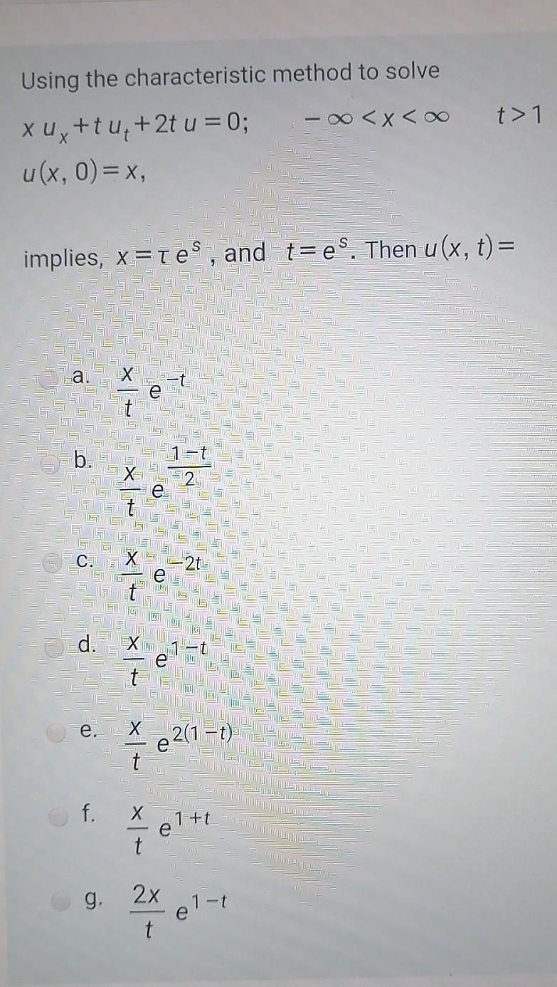 Solved Using the characteristic method to solve - 01 Xux+t | Chegg.com
