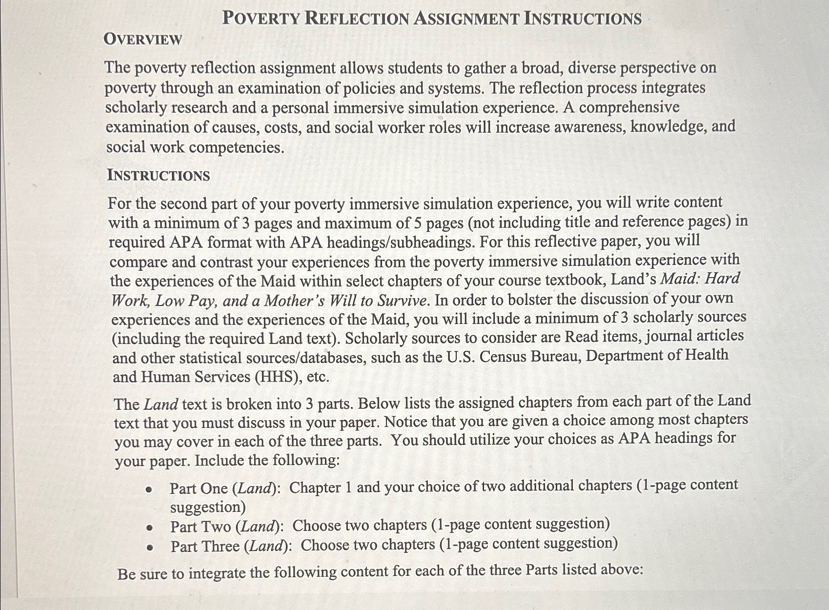 POVERTY REFLECTION ASSIGNMENT INSTRUCTIONSOVERVIEWThe | Chegg.com