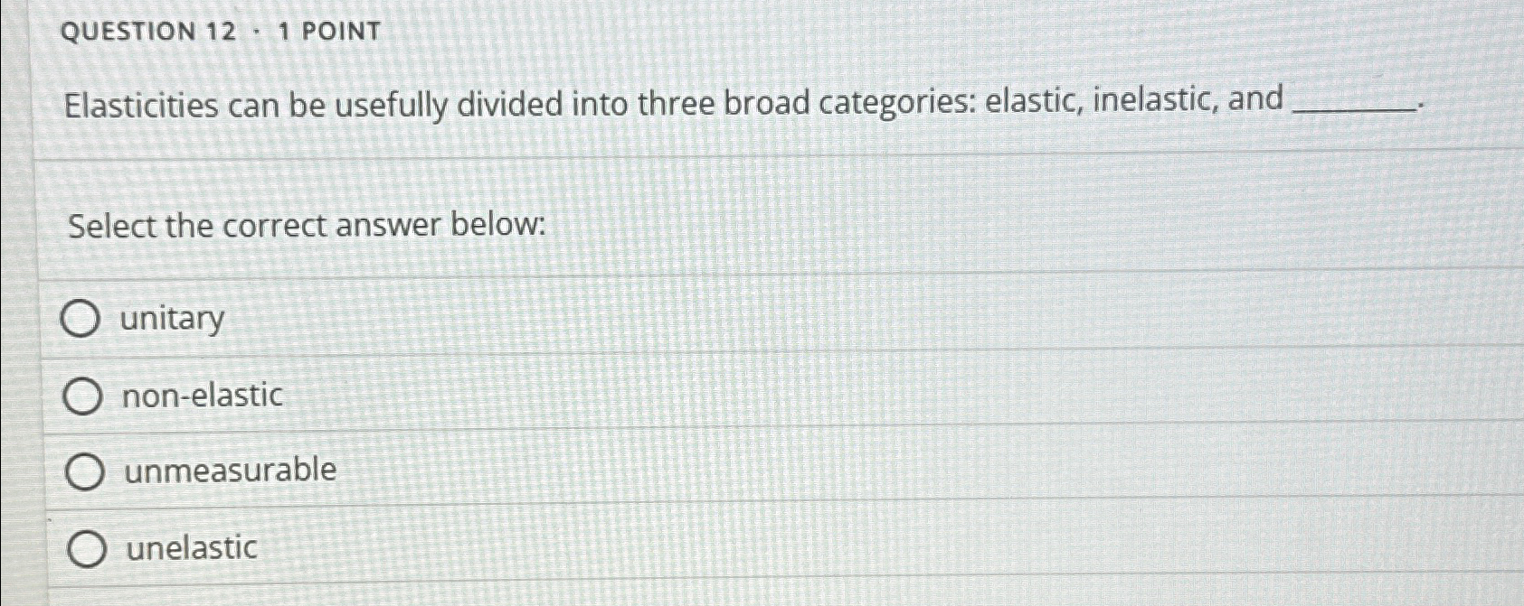 Solved QUESTION 12 - 1 ﻿POINTElasticities can be usefully | Chegg.com