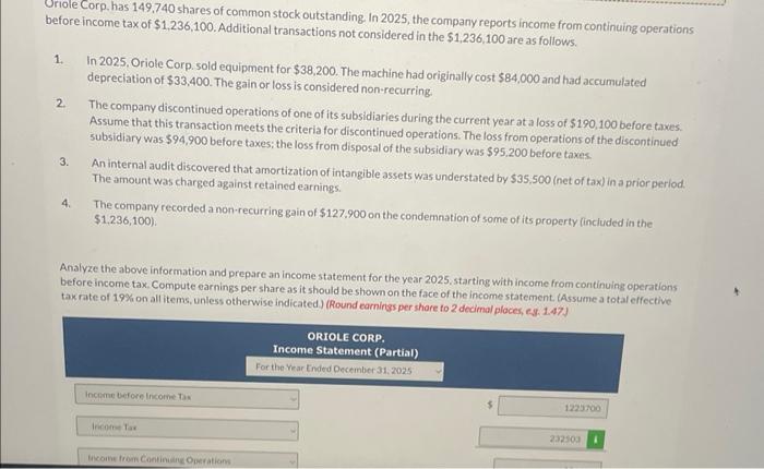 Solved Income from Continuing Operations Discontinued | Chegg.com