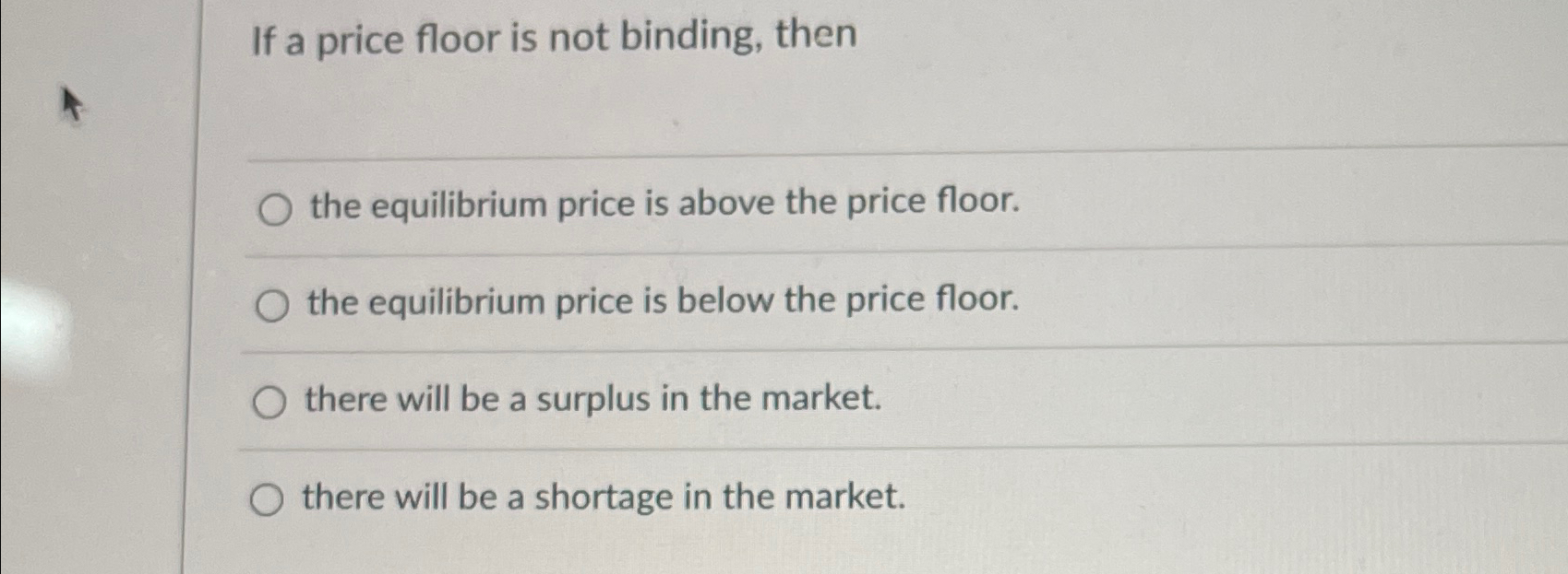 Solved If a price floor is not binding, thenthe equilibrium | Chegg.com