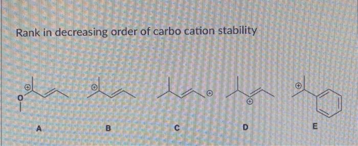 Solved Rank in decreasing order of carbo cation stability 0 | Chegg.com