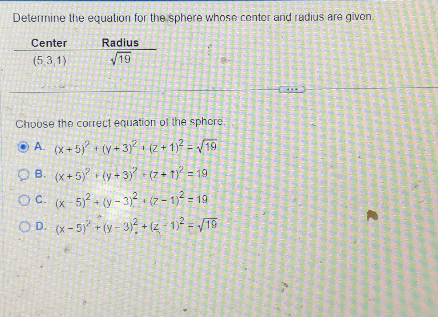 Solved Determine The Equation For The Sphere Whose Center Chegg