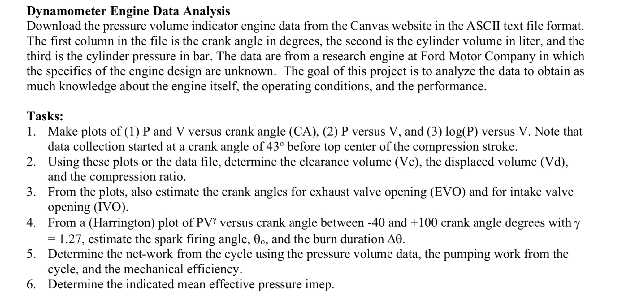 Dynamometer Engine Data AnalysisDownload the pressure | Chegg.com