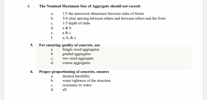Solved 4. The Nominal Maximum Size of Aggregate should not | Chegg.com
