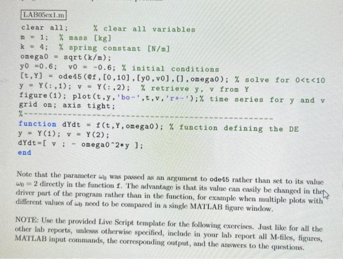 LAB05ex1.m clear all; \% clear all variables m=1;% | Chegg.com