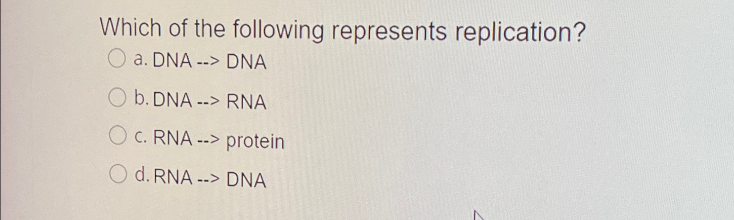 Solved Which of the following represents replication?a. ﻿DNA | Chegg.com