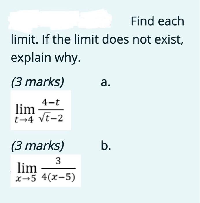 Solved Find each limit. If the limit does not exist, explain | Chegg.com