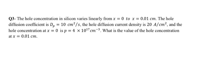 Solved Q3- The hole concentration in silicon varies linearly | Chegg.com