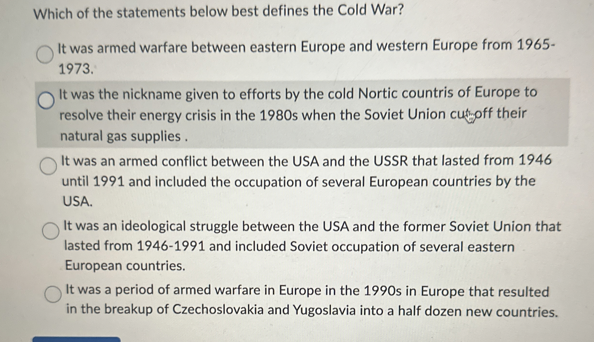 Solved Which of the statements below best defines the Cold | Chegg.com