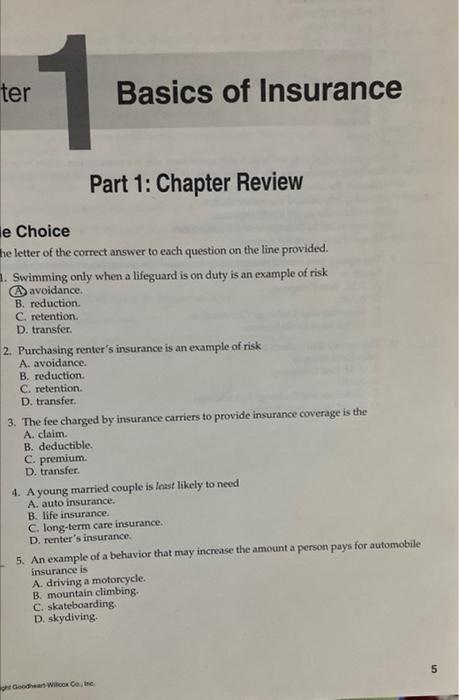 Solved ter 1 Basics of Insurance Part 1: Chapter Review e | Chegg.com Solved ter 1 Basics of Insurance Part 1: Chapter Review e | Chegg.com