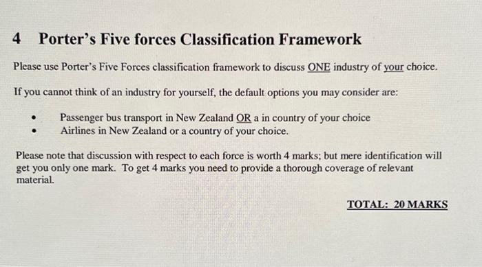 Solved 4 Porter's Five forces Classification Framework | Chegg.com