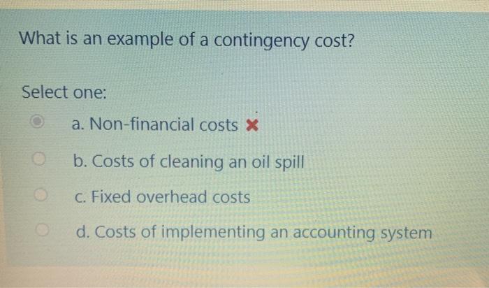 Solved What is an example of a contingency cost? Select one: | Chegg.com
