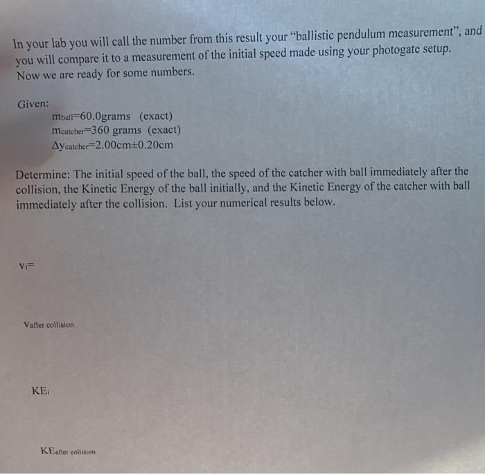 Solved Pre-Lab: Ballistic Pendulum In a ballistic pendulum | Chegg.com