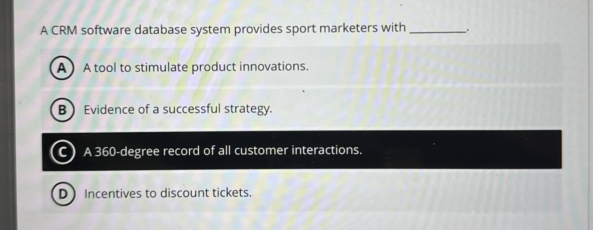 Solved A CRM software database system provides sport | Chegg.com