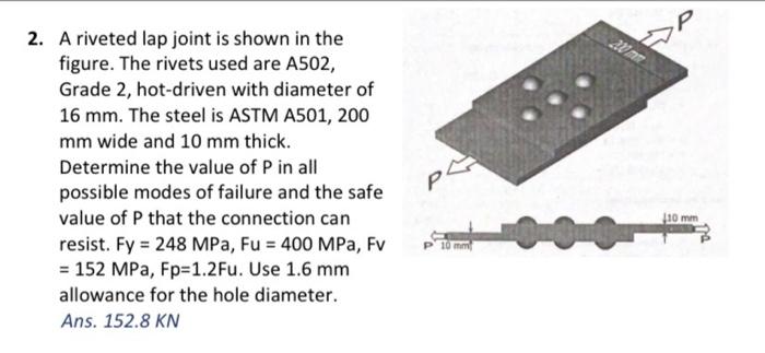 Solved .P Р 2. A riveted lap joint is shown in the figure. | Chegg.com