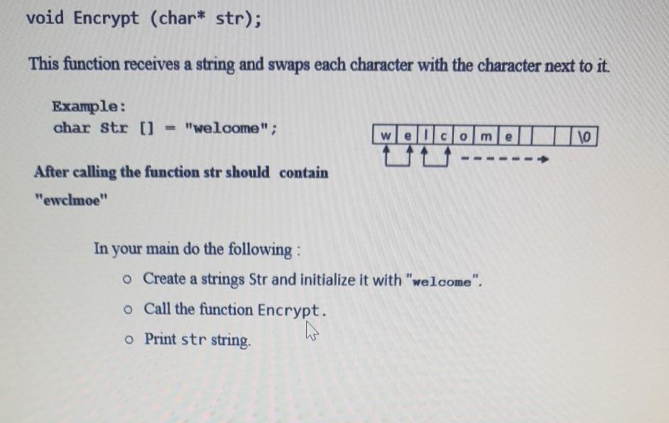 Solved void Encrypt (char* str); This function receives a | Chegg.com