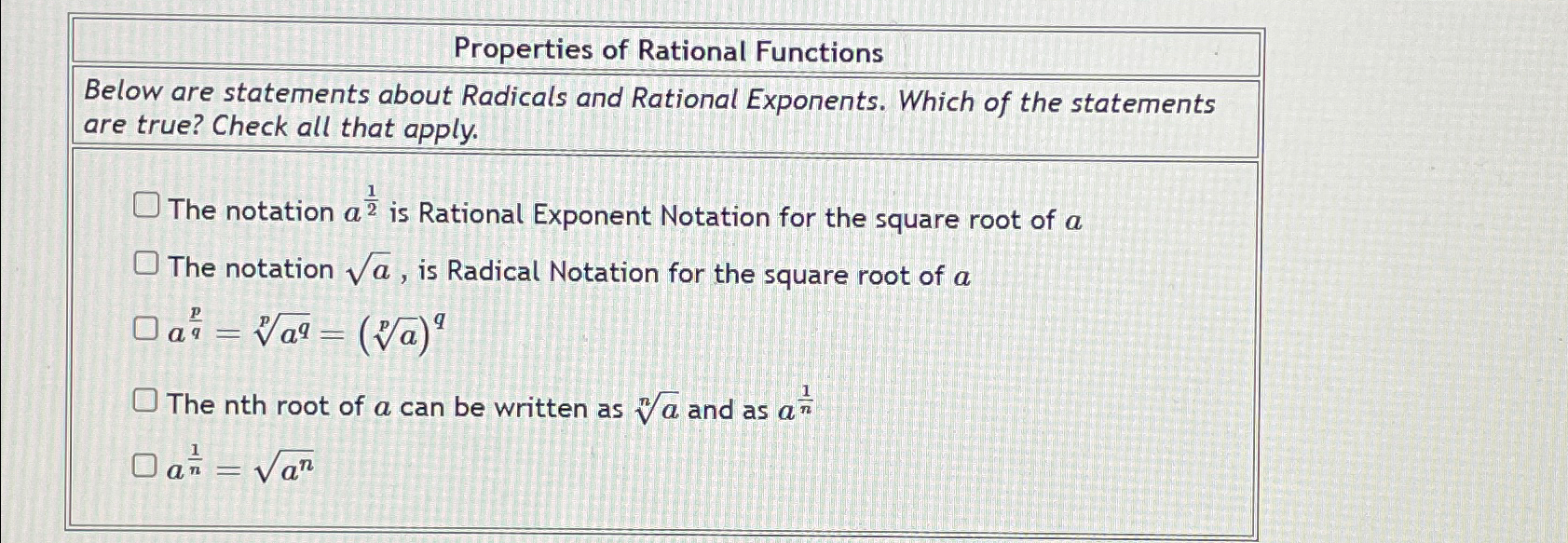 Solved Properties of Rational FunctionsBelow are statements | Chegg.com