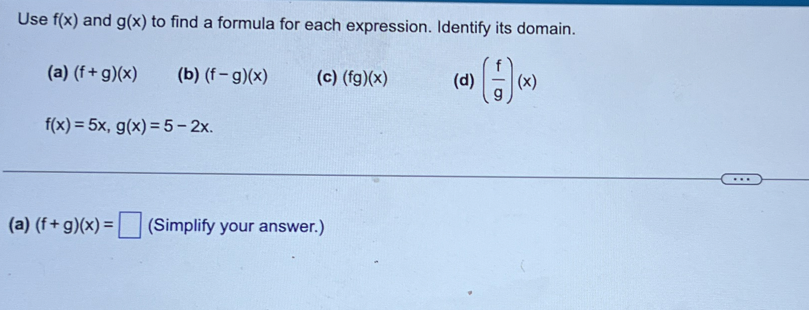 Solved Use f(x) ﻿and g(x) ﻿to find a formula for each | Chegg.com