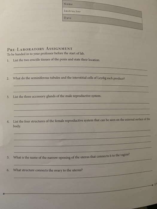 Solved Name Instructor Date PRE-LABORATORY ASSIGNMENT To be | Chegg.com