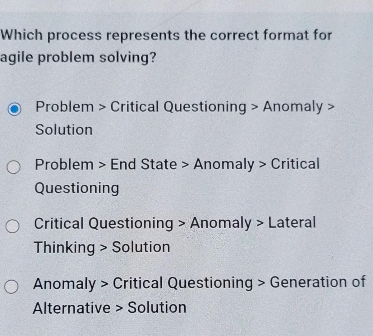 Solved Which Process Represents The Correct Format For Agile