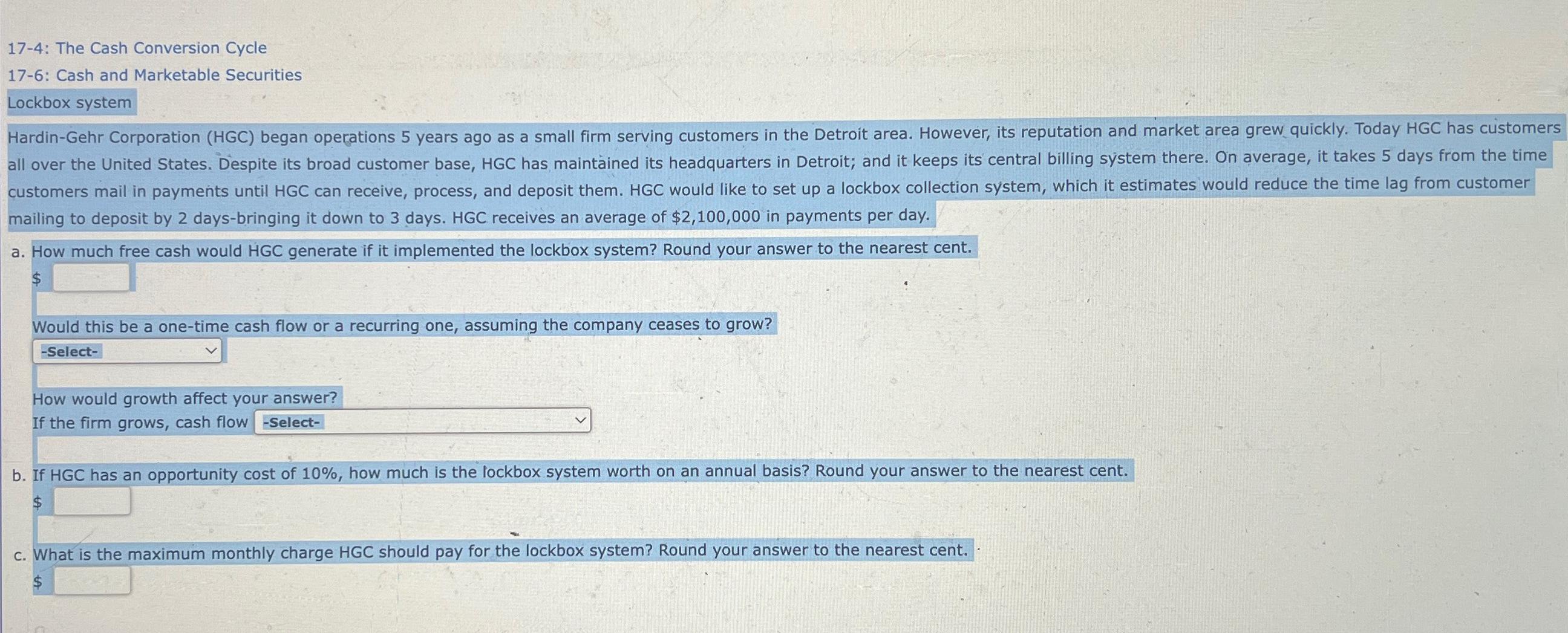 Solved Lockbox systemHardin-Gehr Corporation (HGC) ﻿began | Chegg.com